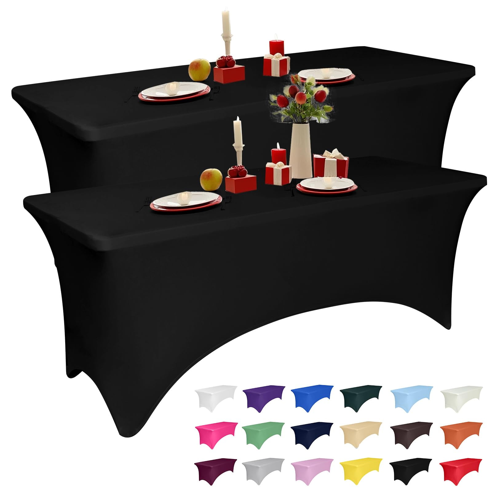 6ft Stretch Spandex Tablecloth 2 Pack, Fitted Rectangular Table Cover ...