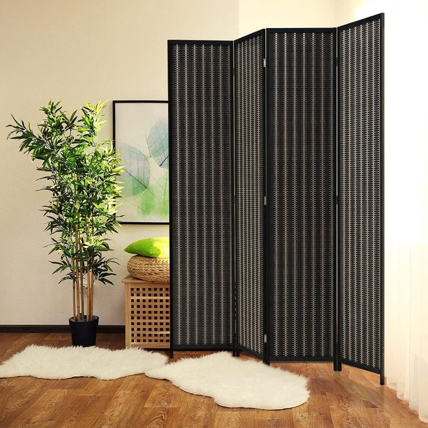 6ft. Tall Extra Wide Folding Privacy Screens with Diamond Double-Weave ...