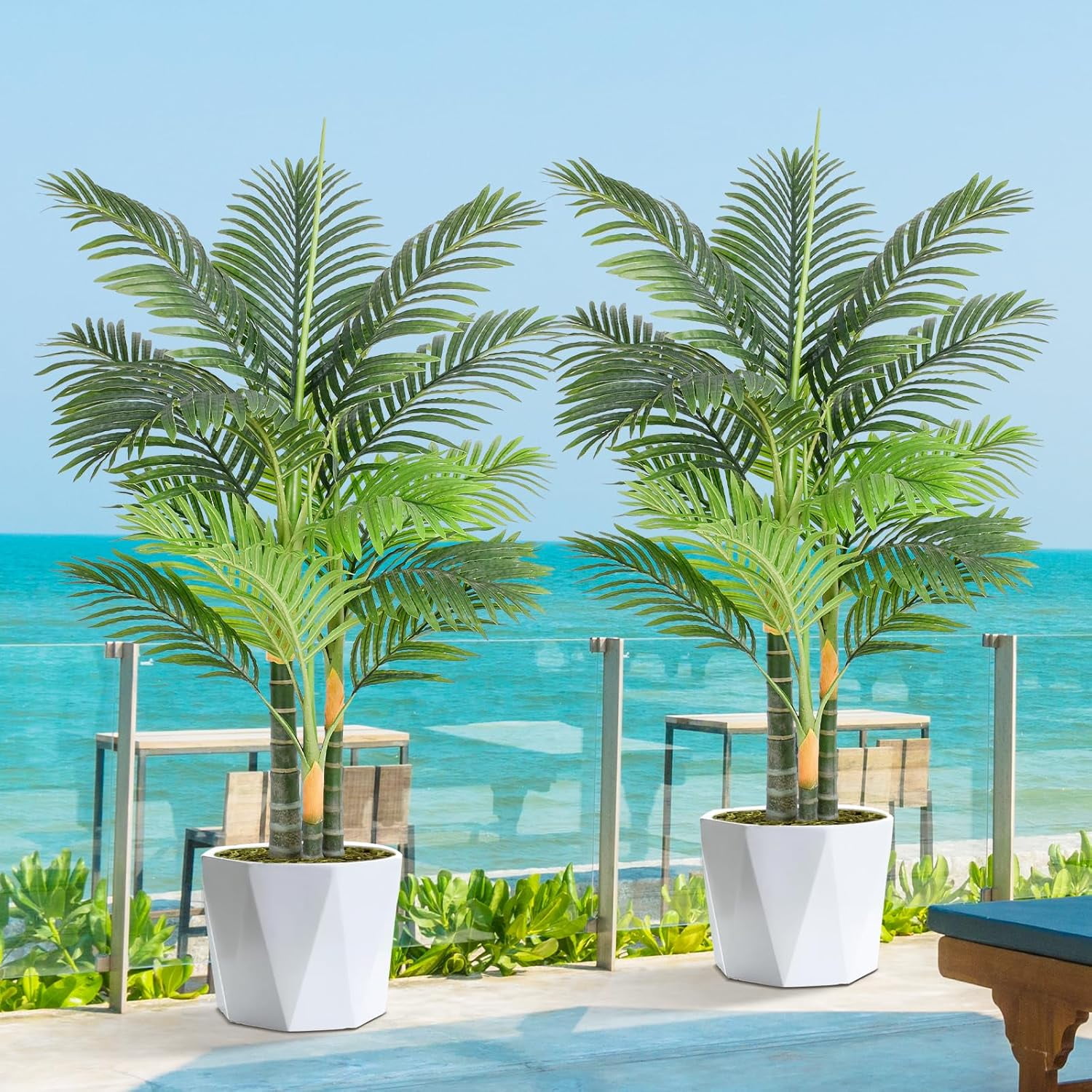 6ft Tall Triple Golden Cane Palm Artificial Tree 72inch Large Tropical ...