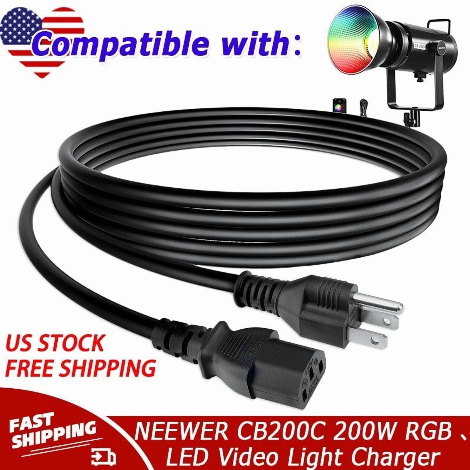 6ft UL AC Power Cord Cable Lead Compatible with NEEWER CB200C 200W RGB ...