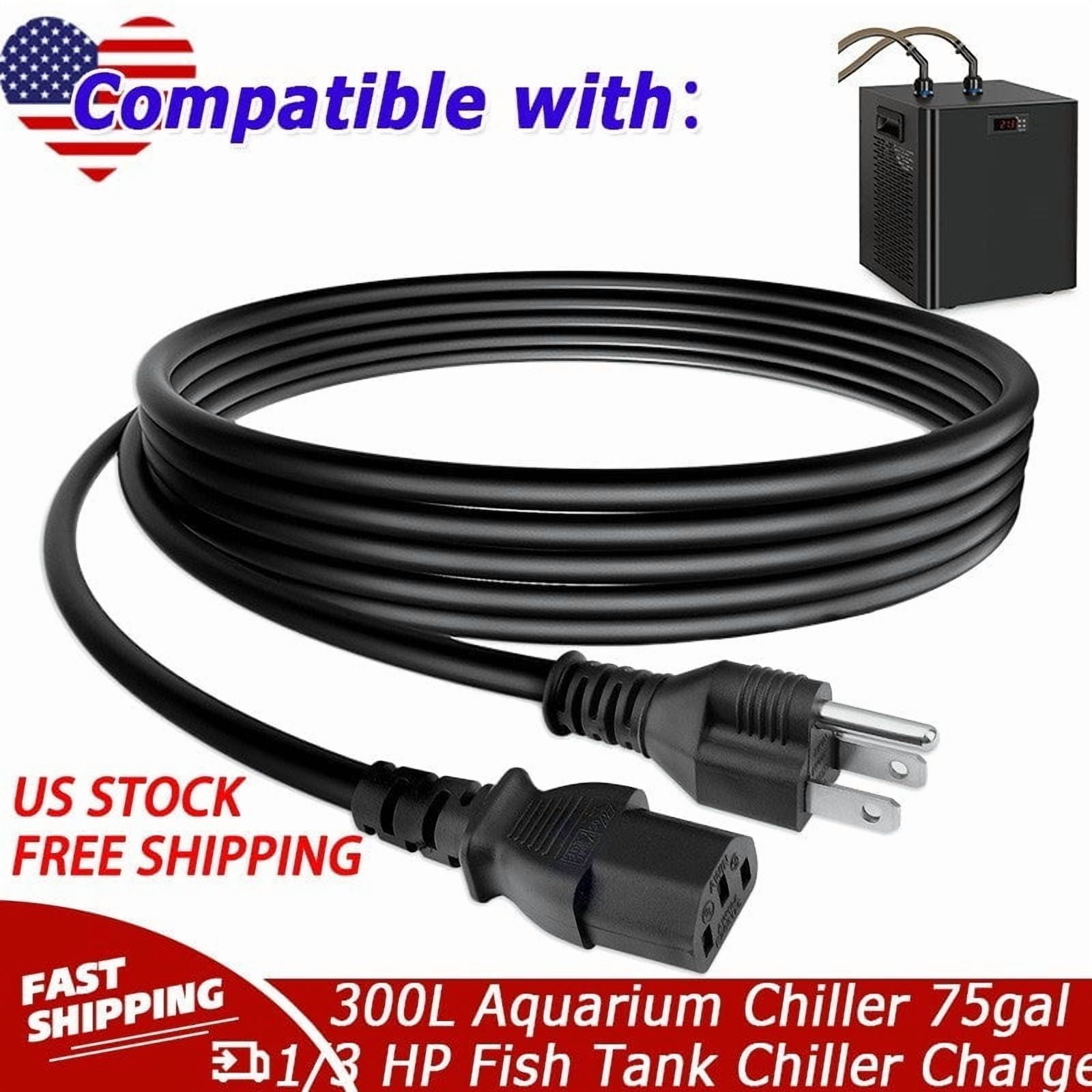 6ft UL AC Power Cord Compatible with 300L Aquarium Chiller 75gal 1/3 HP ...