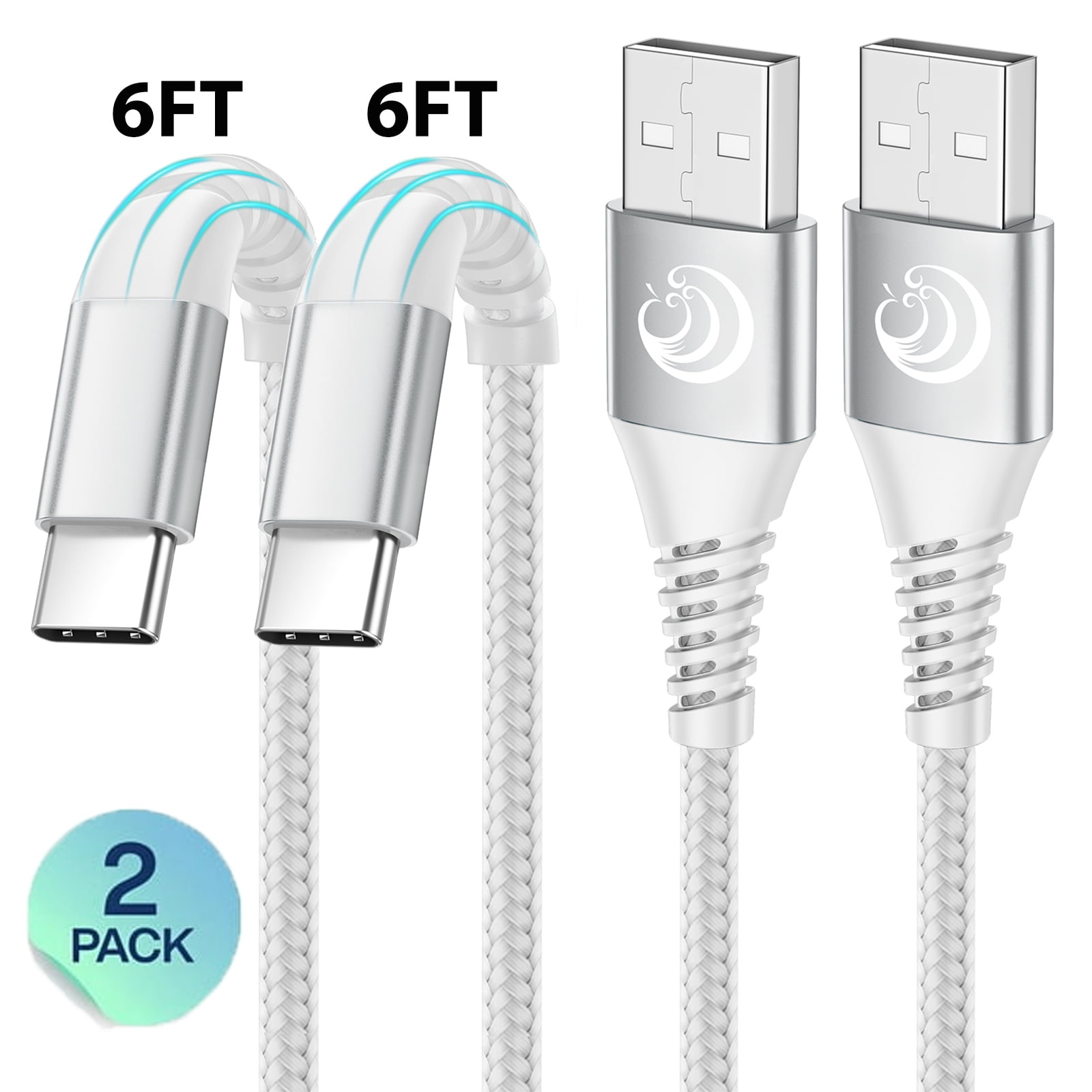 6ft USB C Cable,[2Pack] Type C Charger Fast Charging Braided Cable for ...