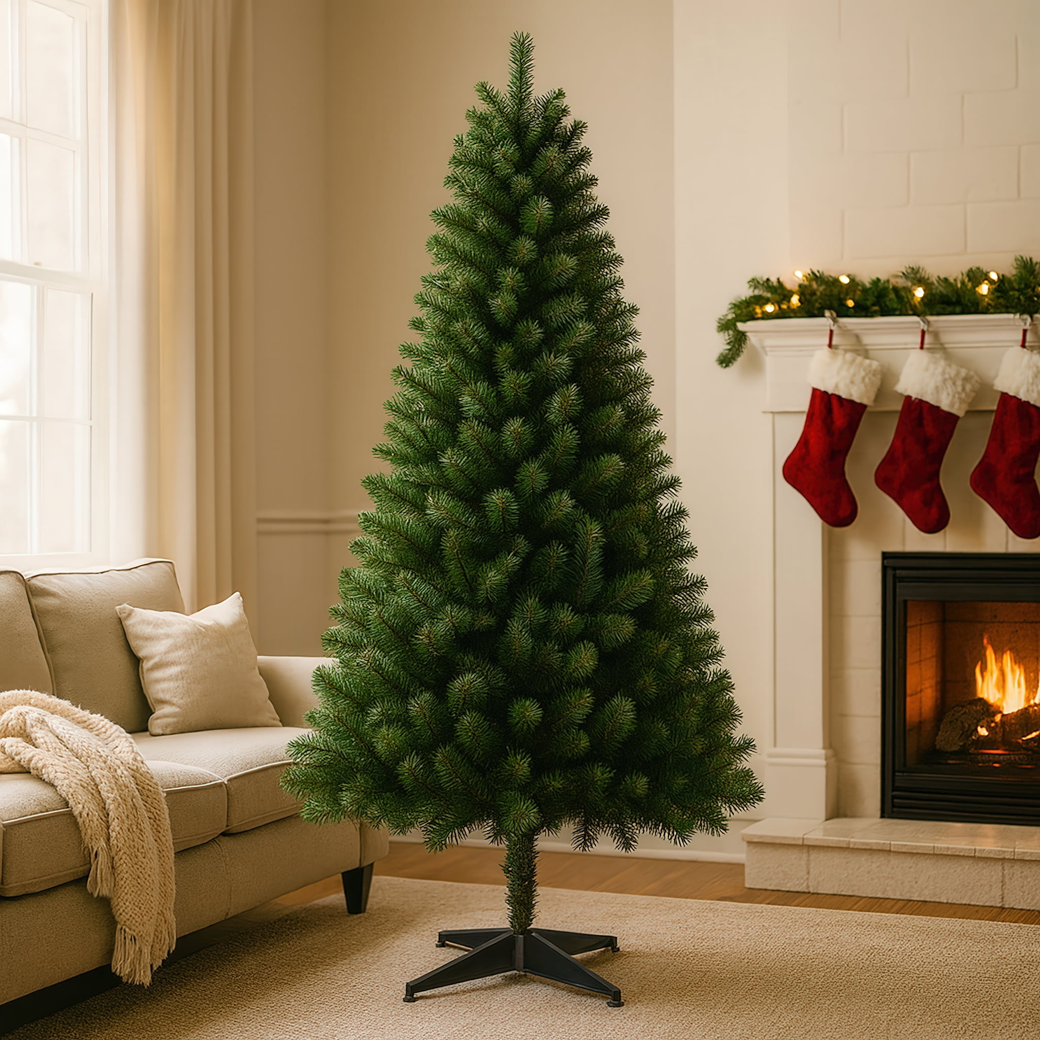 6ft Unlit Christmas Tree, 490 Branch Tips Classic Compact Artificial ...