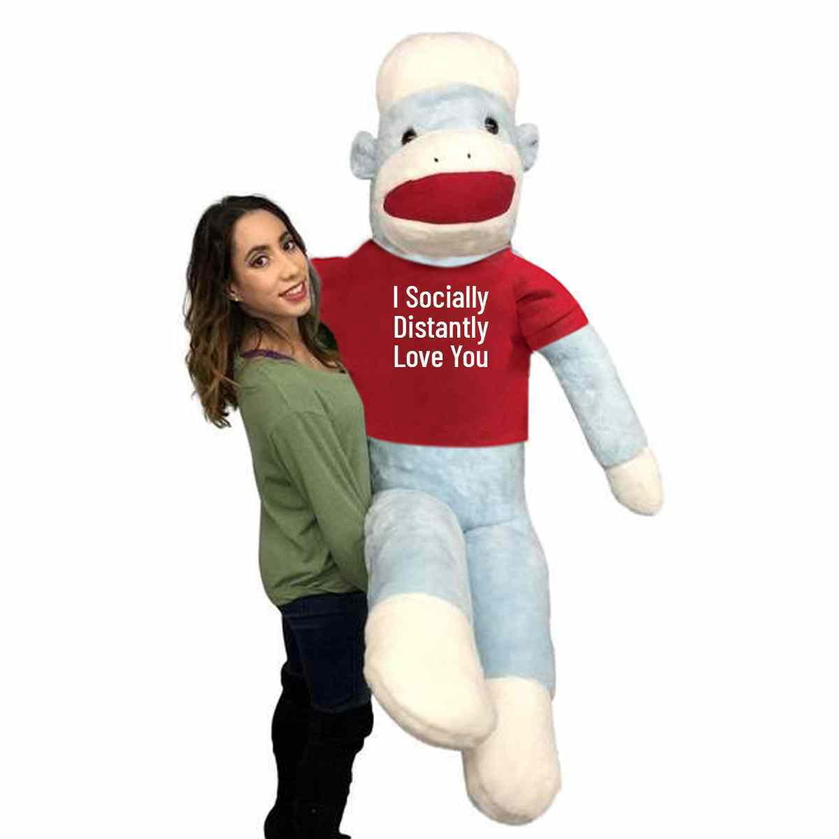 6ft Valentine's Day Giant Stuffed Sock Monkey wears Removable T-Shirt ...