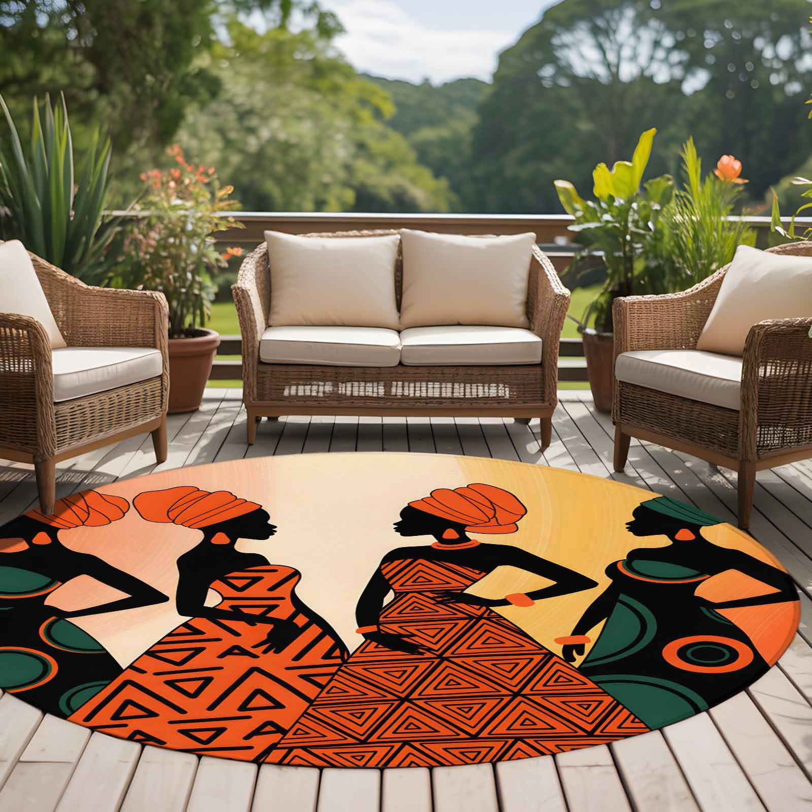 6ft Washable Round Rug, African Women Non-Slip Circle Area Rug for ...