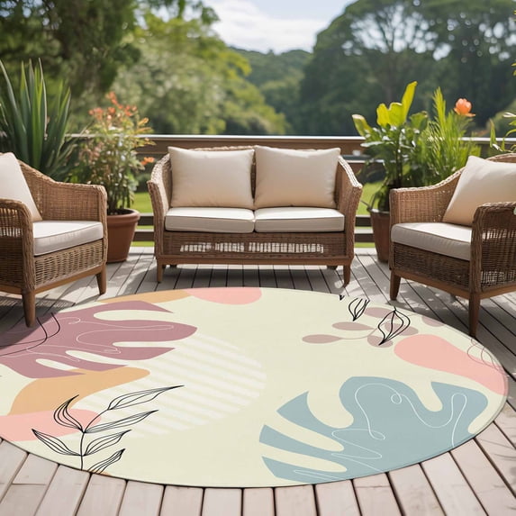 6ft Washable Round Rug, Boho Abstract Non-Slip Circle Area Rug for ...