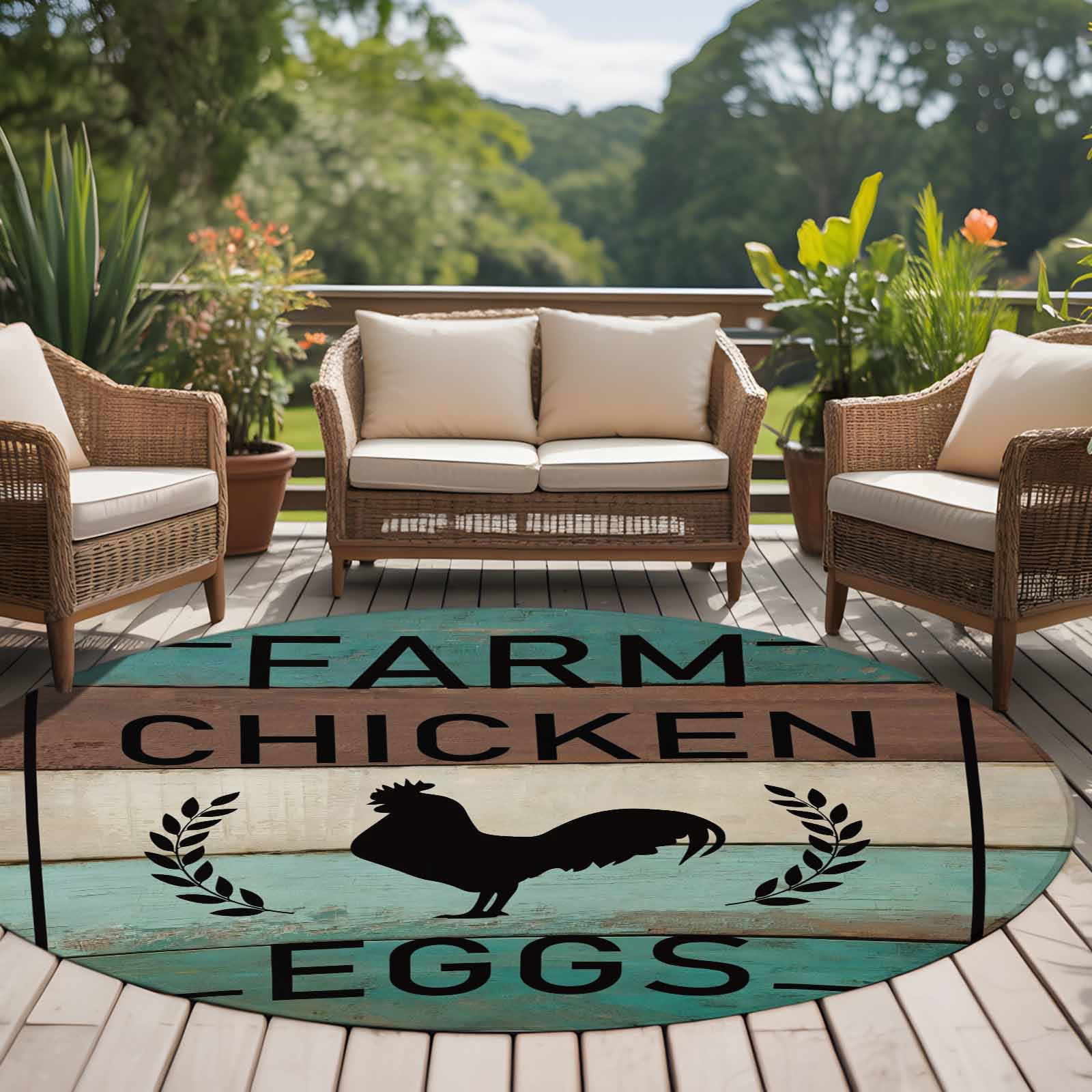 6ft Washable Round Rug, Chicken Eggs Non-Slip Circle Area Rug for ...
