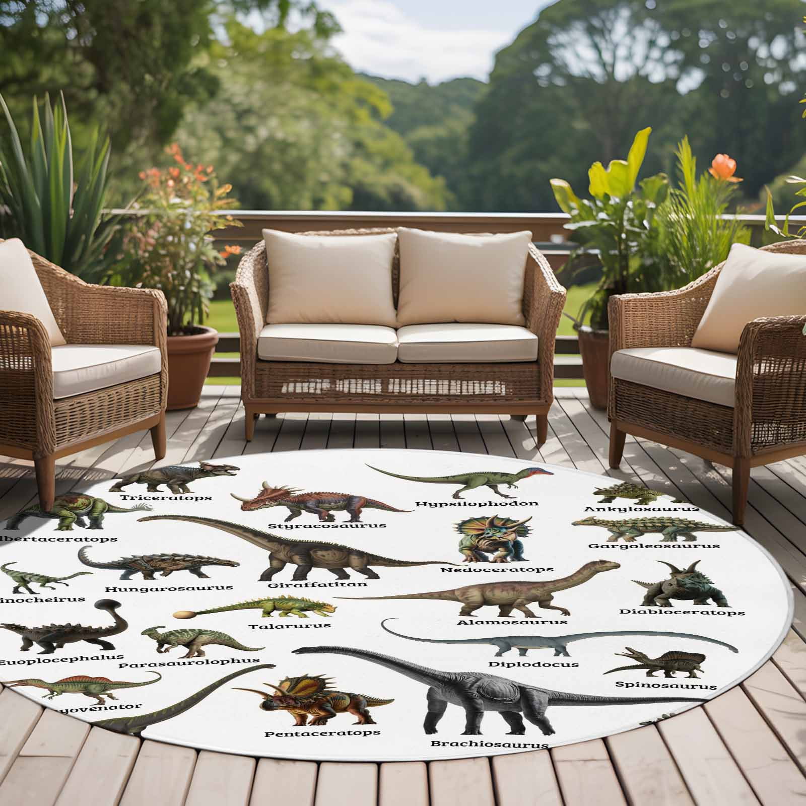 6ft Washable Round Rug, Dinosaurs Non-Slip Circle Area Rug for Living ...