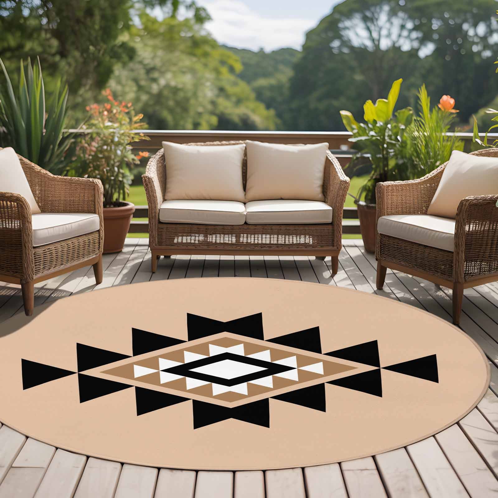 6ft Washable Round Rug, Triangle Combination Pattern Non-Slip Circle ...