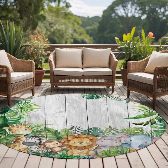 6ft Washable Round Rug, Tropical Botanical Non-Slip Circle Area Rug for ...