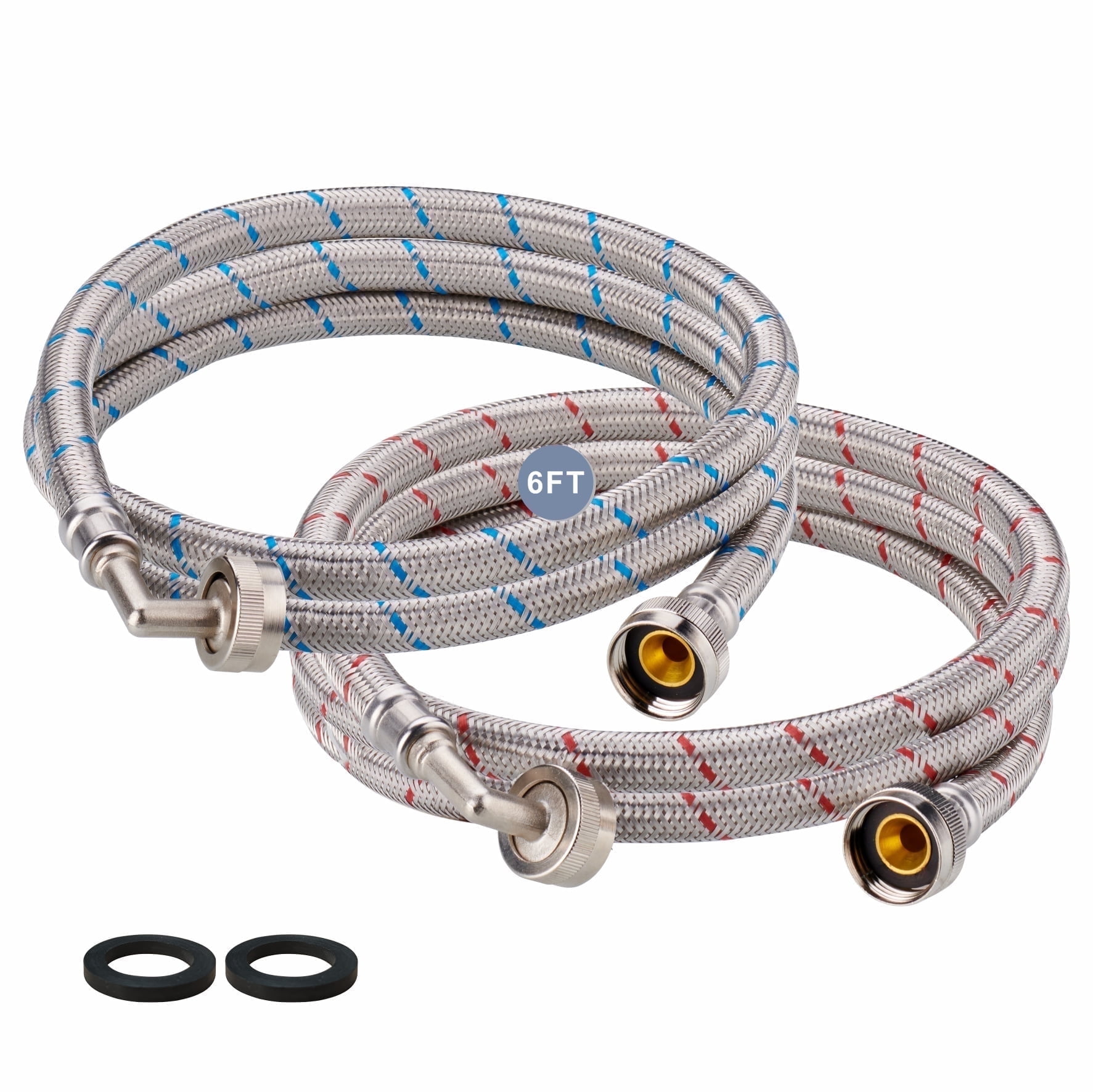 6ft Washer Hoses with 90 Degree Elbow, Premium Stainless Steel Washing ...