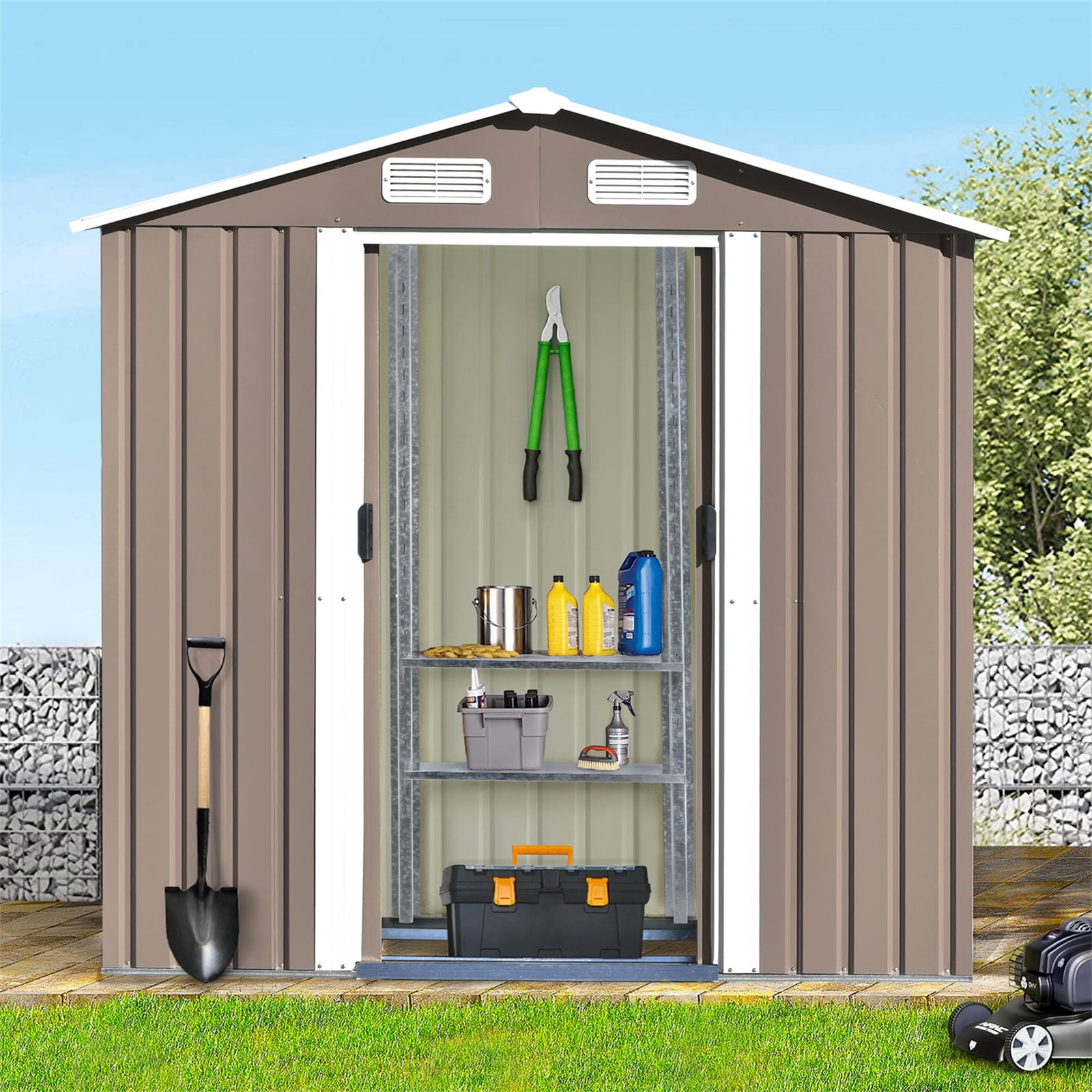 6ft X4ft Garden Shed With Adjustable Shelf Lockable Door Weatherproof ...