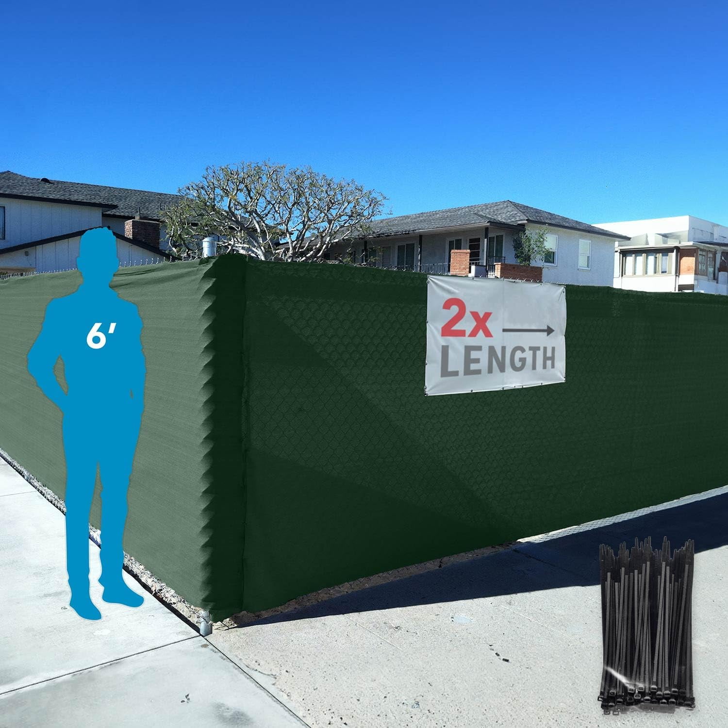 6ft x 100ft Green Fence Privacy Screen Raw - 85% Blockage Windscreen ...