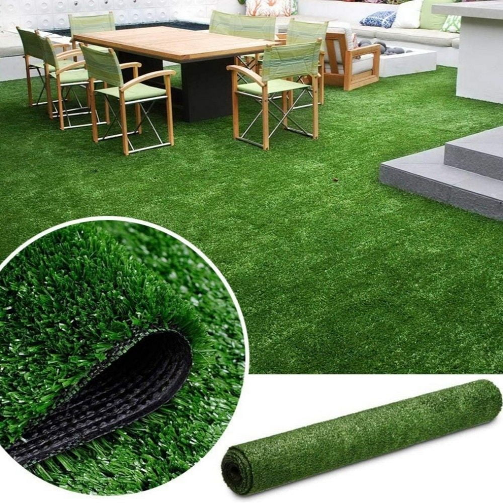 6ft x 10ft Premium Artificial Turf Mat with Drainage Holes. Thick Fake Grass with Rubber Backing ...