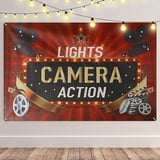 Coofit Movie Night Backdrop, 6ft x 4ft Polyester Lights Camera Action ...
