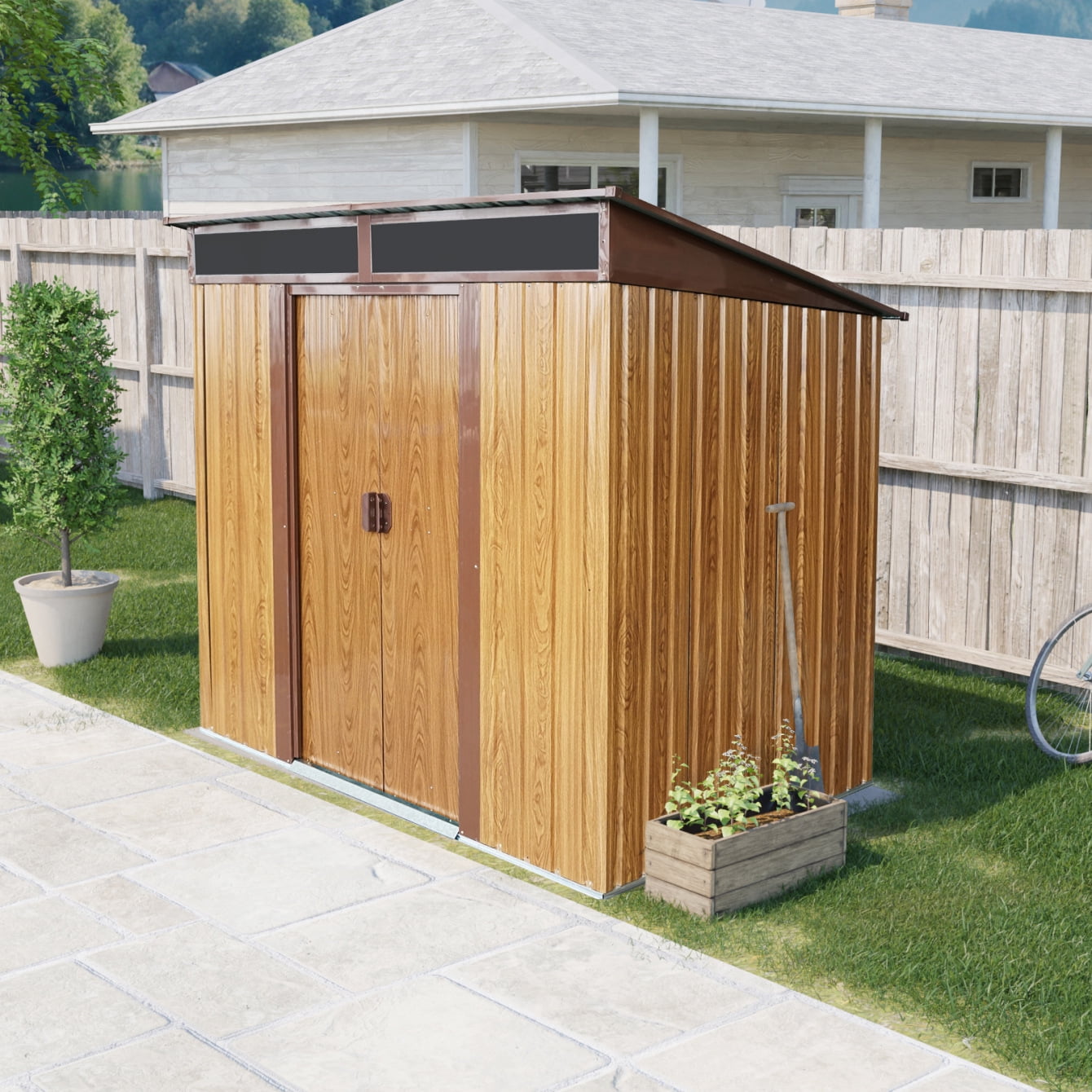 6ft x 5ft Outdoor Metal Storage Shed with Transparent Plate and ...