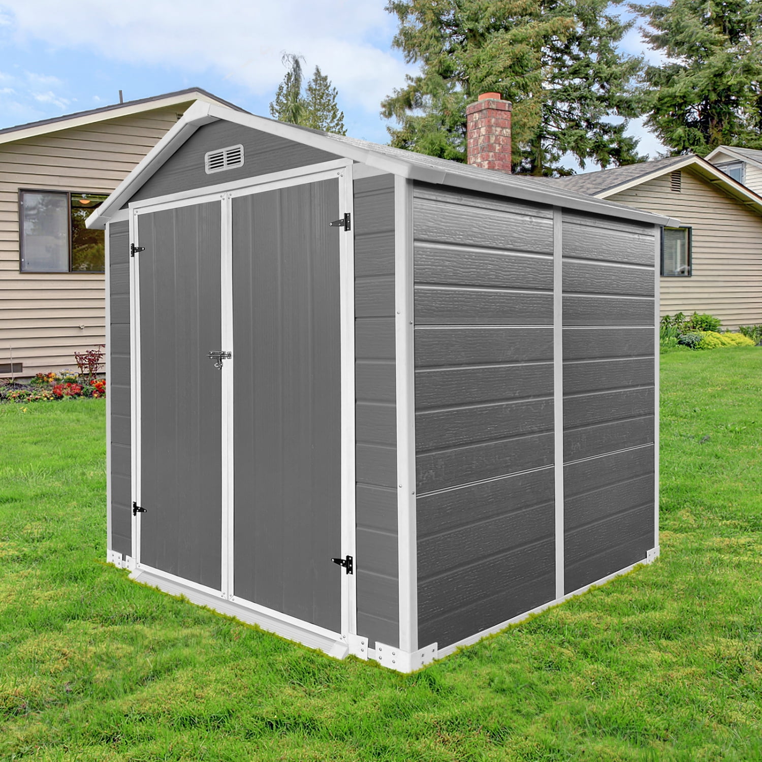 6ft x 6ft Plastic Outdoor Storage Shed with Lockable Door and Floor ...