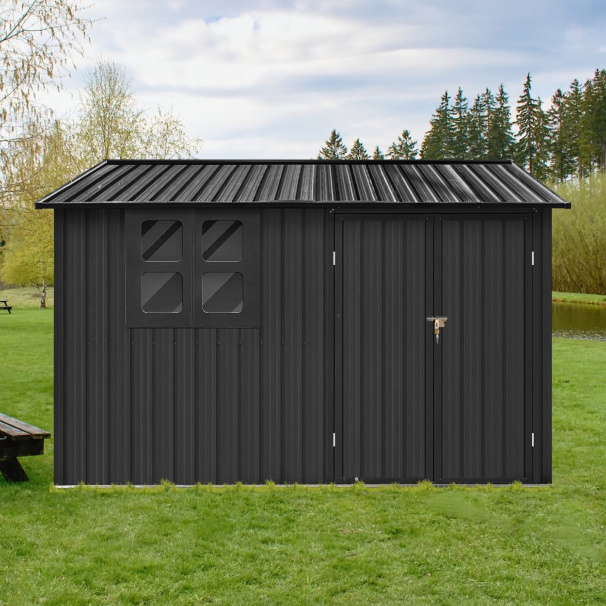 6ftx8ft Outdoor Storage Shed with Window, Metal Garden Shed with Two ...