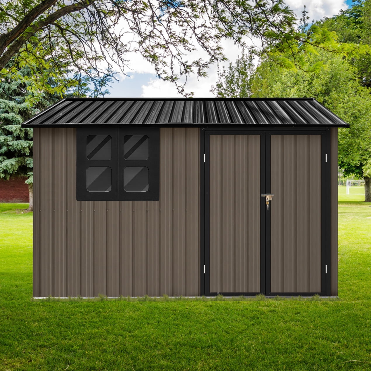 6ftx8ft Outdoor Storage Shed with Window, Metal Garden Shed with Two ...