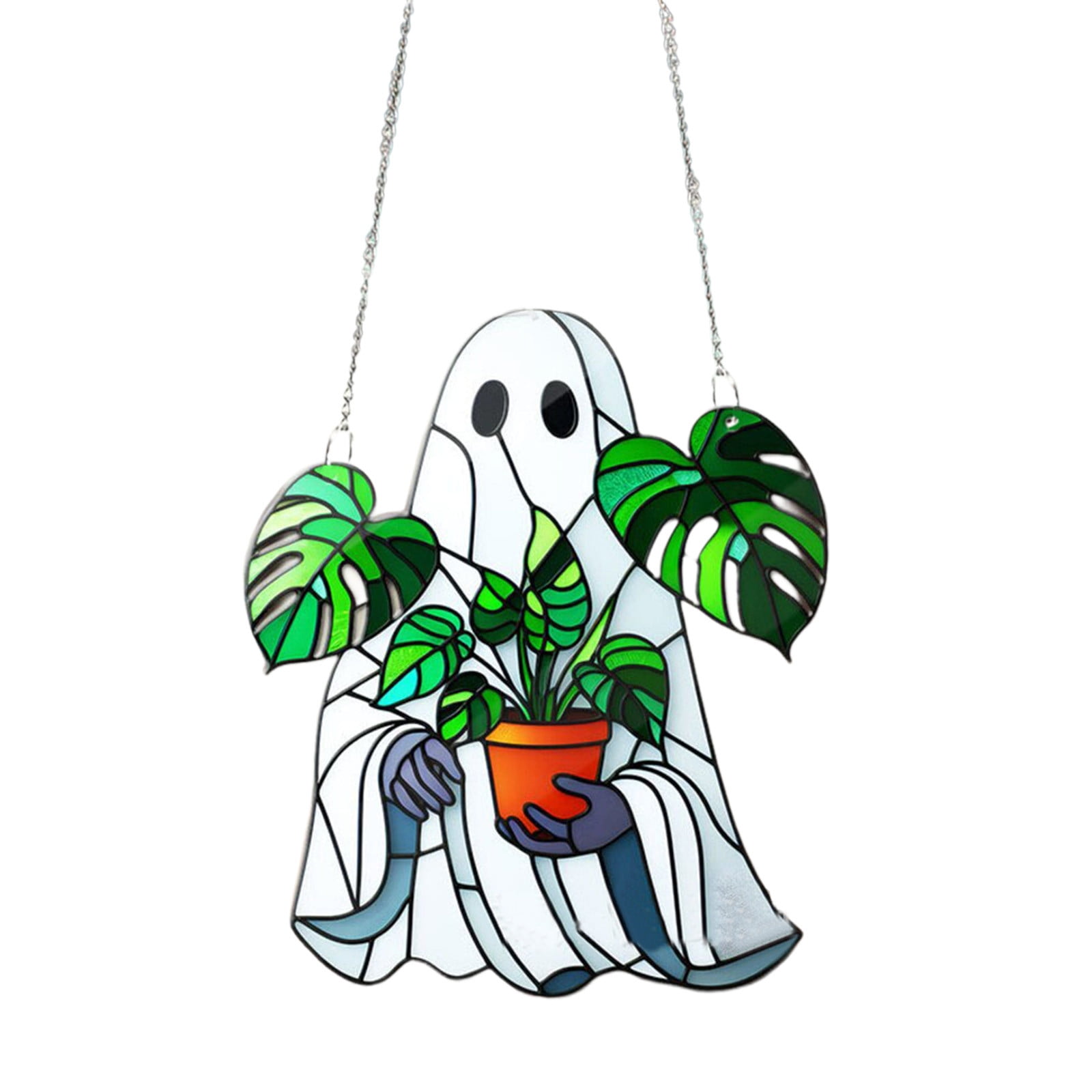 6in Halloween Window Decor Ghost Planter, Spooky Acrylic Hanging Ornament with Turtle Shell Pot ...