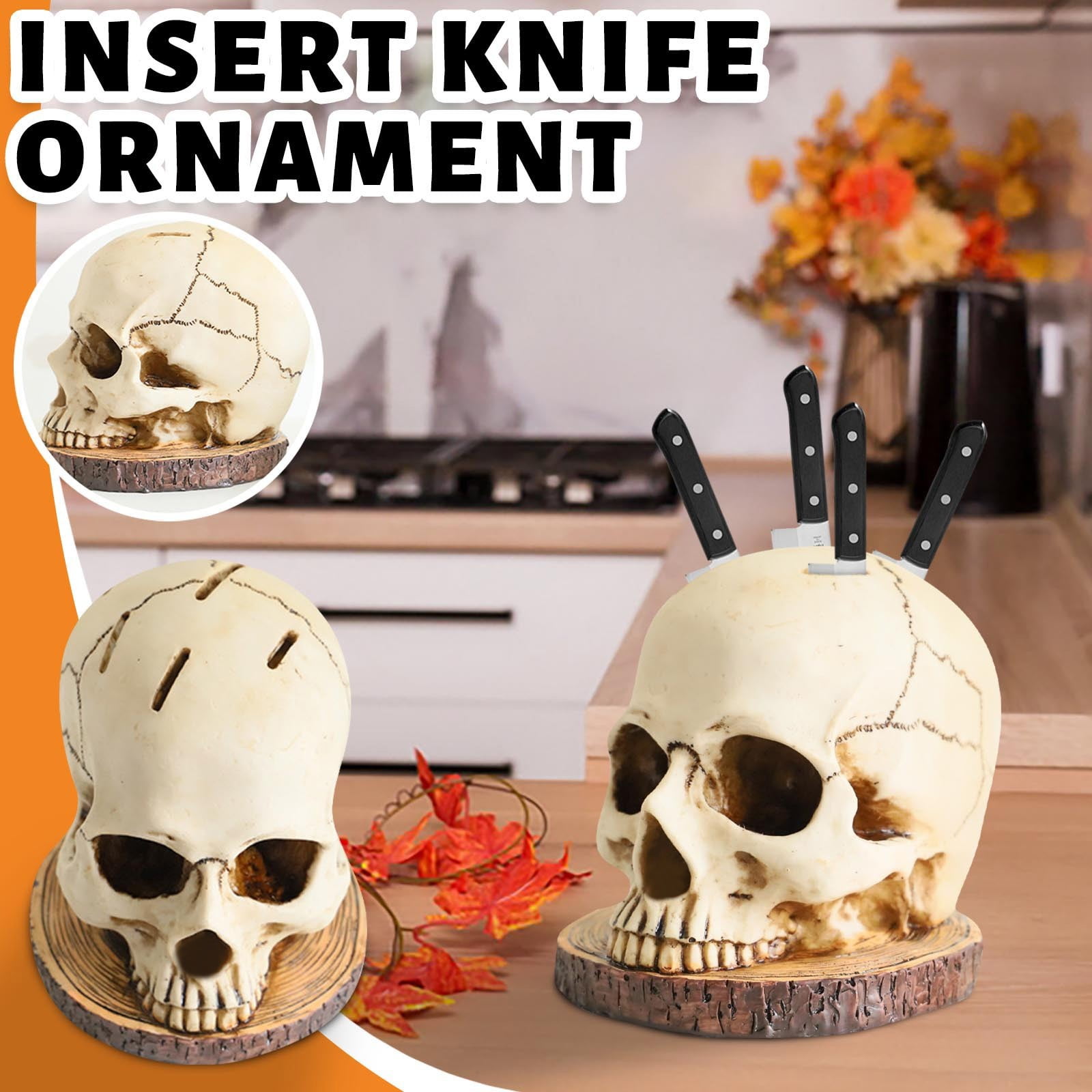 6in Skull Knife Holder for Kitchen Storage, Handmade Resin Skull Knife ...