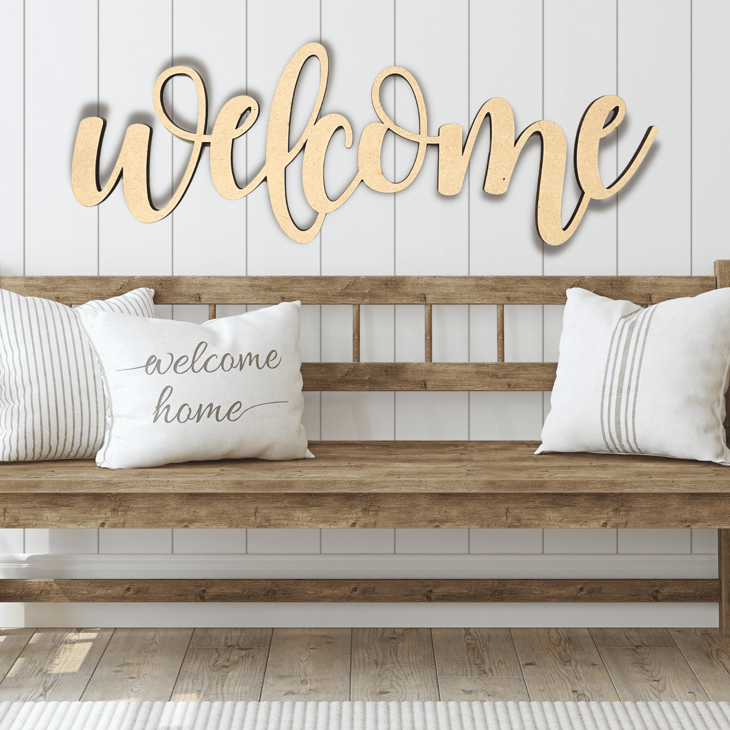 6in x 17.2in x 1/4in | Welcome Wall Decor | Wooden Cutout Word | Script ...