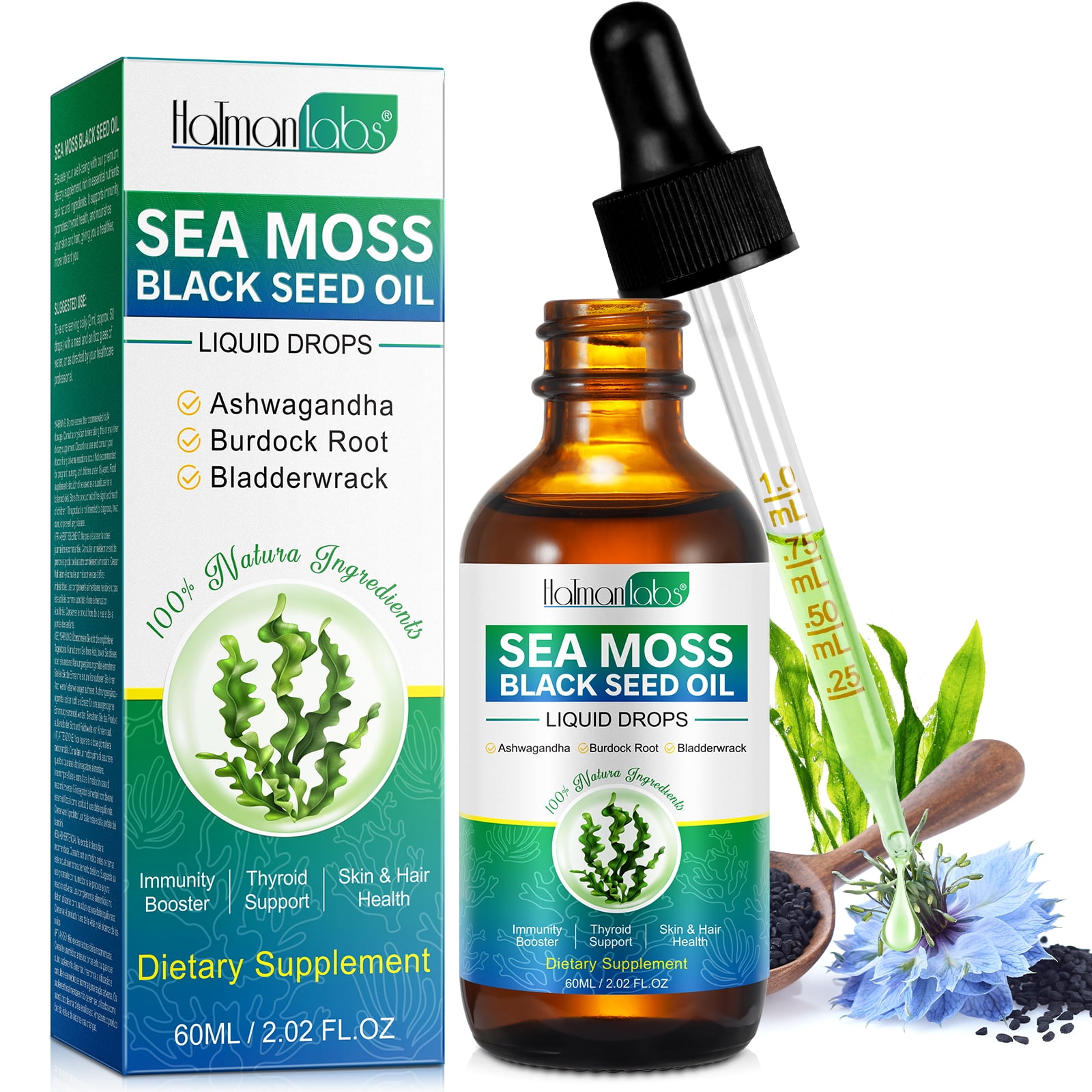 6in1 Sea Moss Liquid Drops with Black Seed Oil & Irish Sea Moss Gel ...