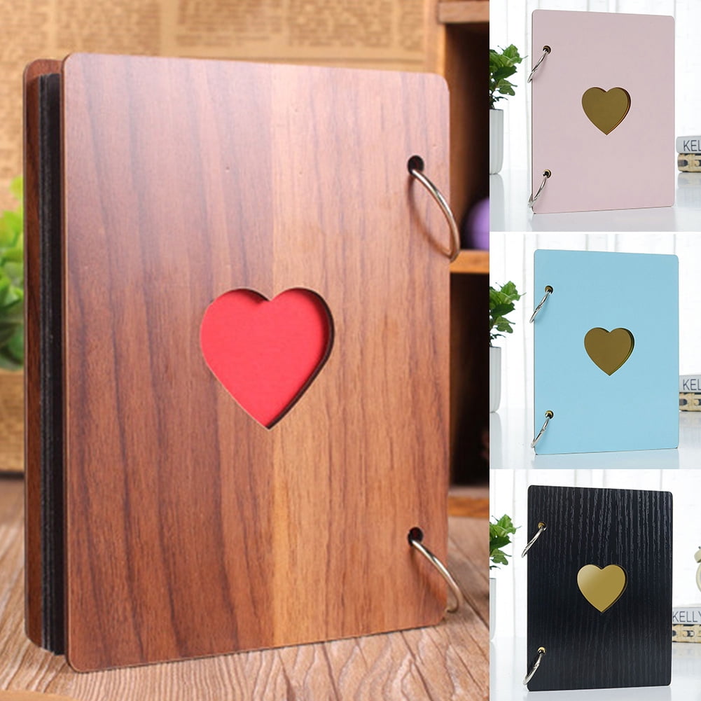 6inch Heart Wooden Photo Album Scrapbook for Baby Growth, Family Memory ...