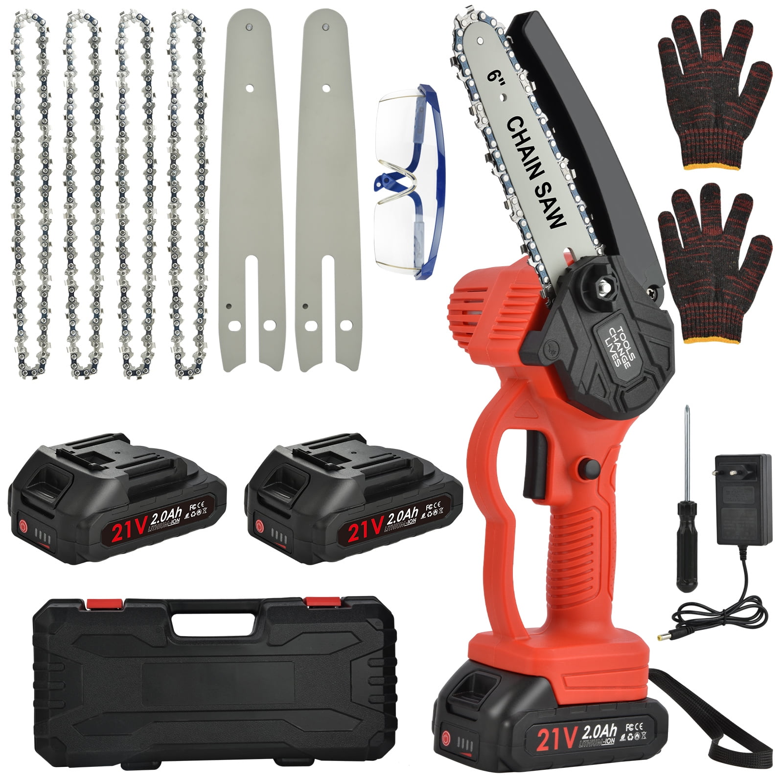 Handheld 6in Mini Chainsaw, Cordless Electric Pruning Saw with 2x 2.0Ah ...