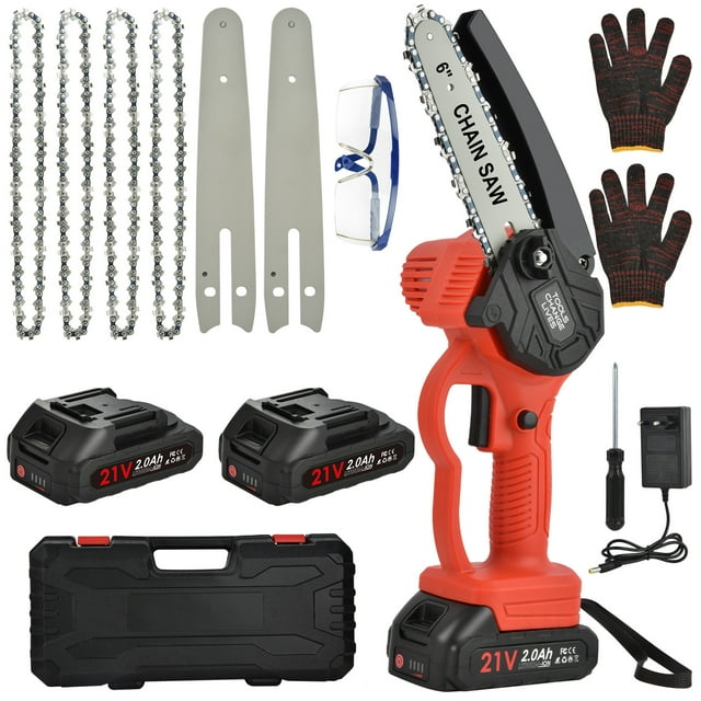 Handheld 6in Mini Chainsaw, Cordless Electric Pruning Saw with 2x 2.0Ah ...