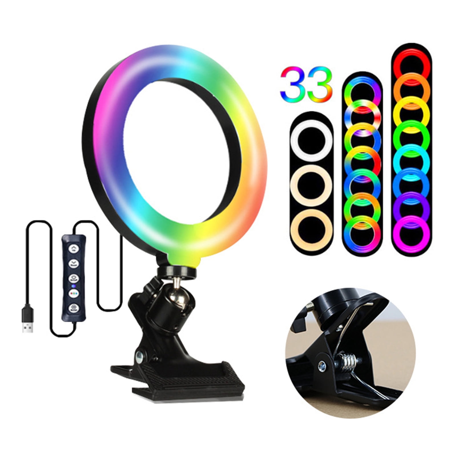 6inches RGB LEDs Selfie Ring Light with Clamp USB Operated 3 Colors ...
