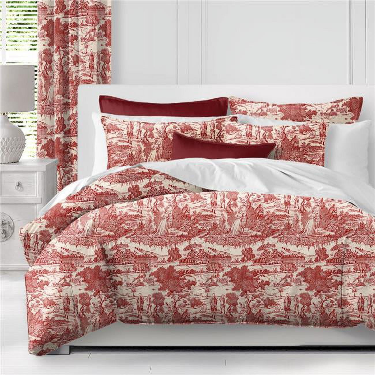 6ix Tailors Beau Toile Coverlet & 2 Pillow Shams Set, Red - King Size ...