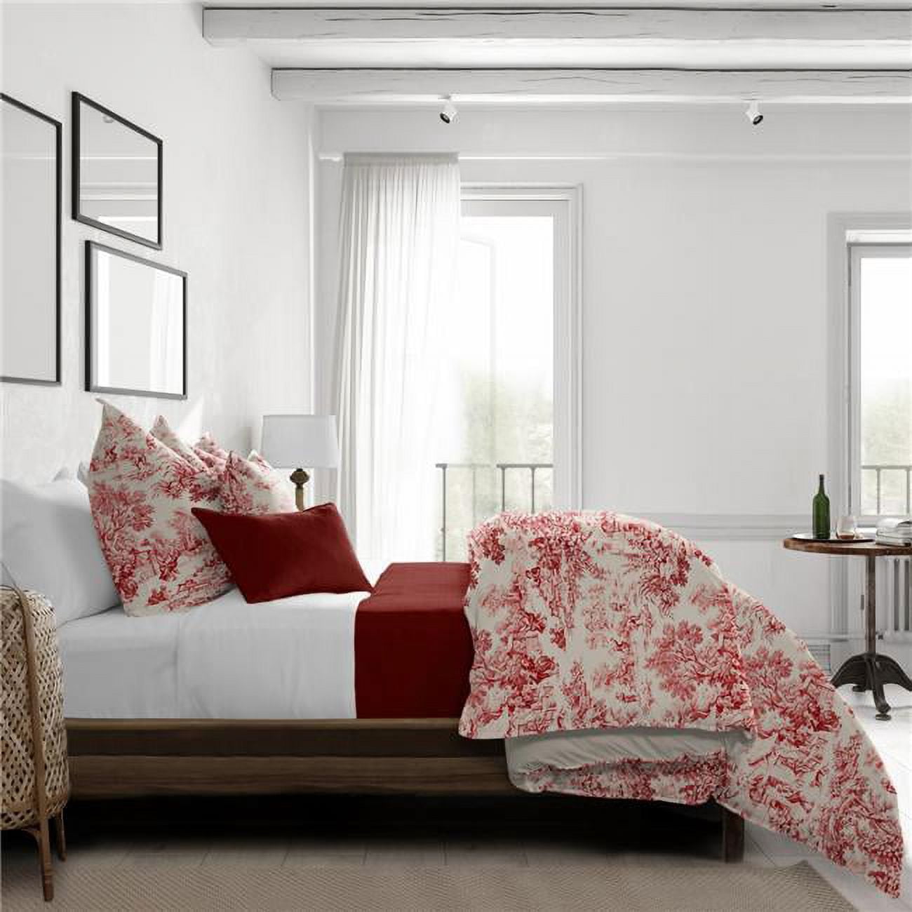 6ix Tailors Maison Toile Comforter & 2 Pillow Shams Set, Red - Queen ...