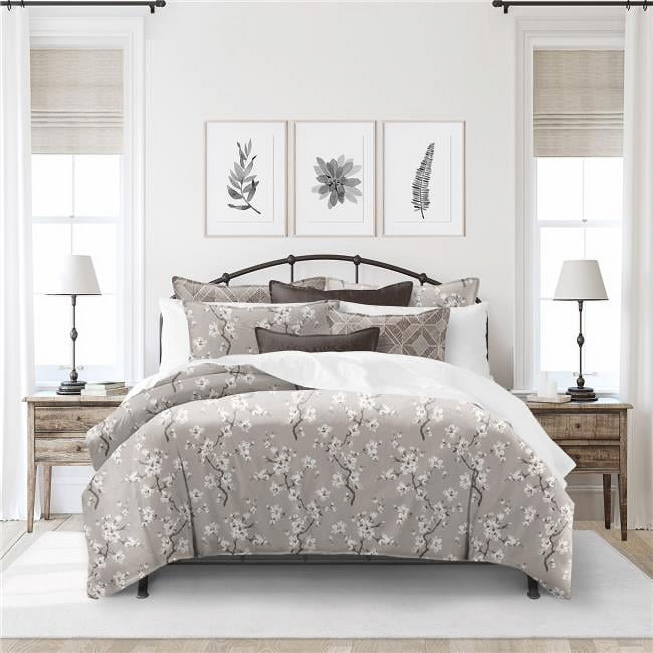 6ix Tailors SAK-TOS-TAU-CVT-KG-3PC Sakura Taupe King Size Coverlet & 2 ...