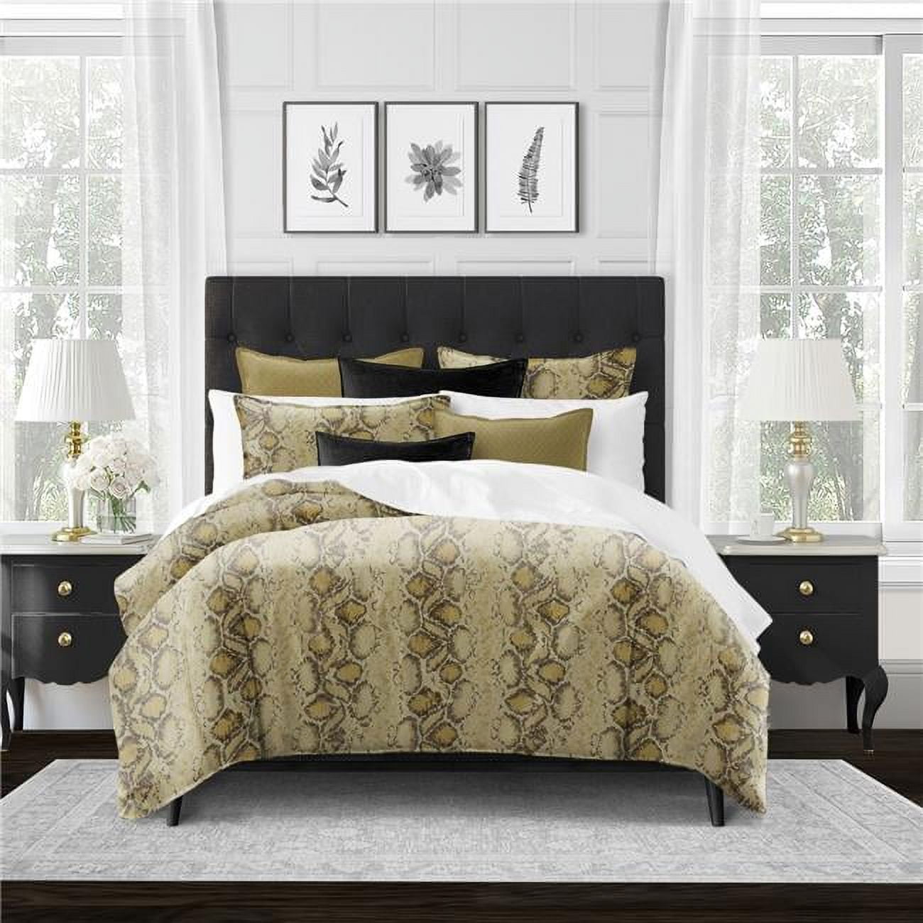 6ix Tailors SPT-GOL-DCV-CK-5PC Serpentine Gold California King Size Duvet Cover & 2 Pillow Shams ...
