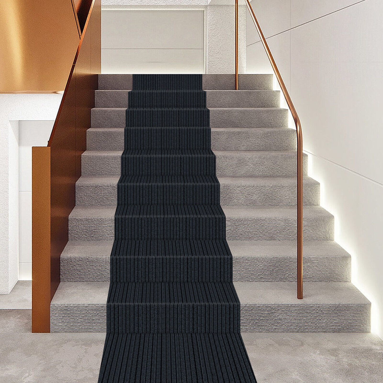 MuChaIOAK Non-Slip Hallway Runner Rug, 6m/20ft, Striped Black Grey ...