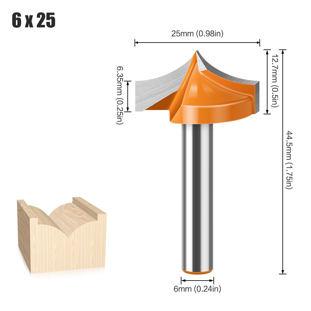 6mm//4” Shank Classical Round Nose Point Cut Wood Router Bit Tungsten ...