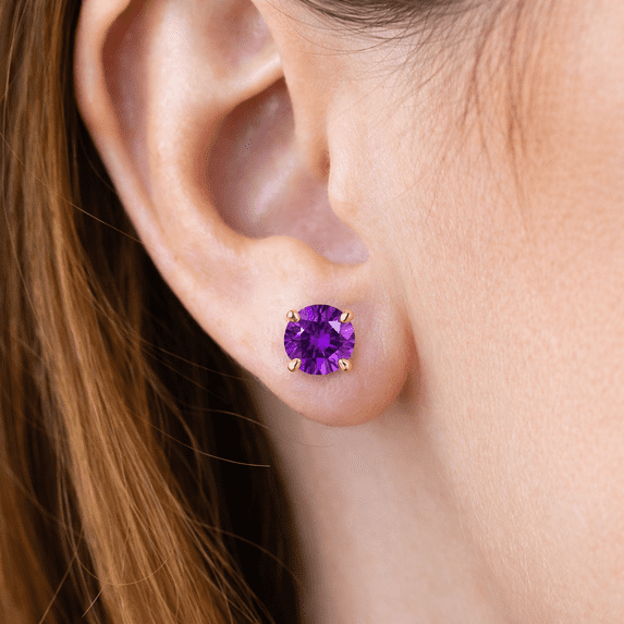 6mm Amethyst Stud Push Back Earrings for Women 14K Yellow Gold ...