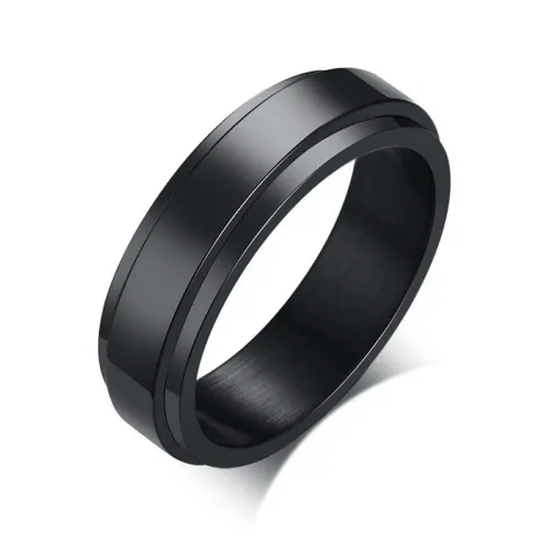 6mm Black Plating Spinner Band Men's Gift Stainless Steel Wedding Ring ...
