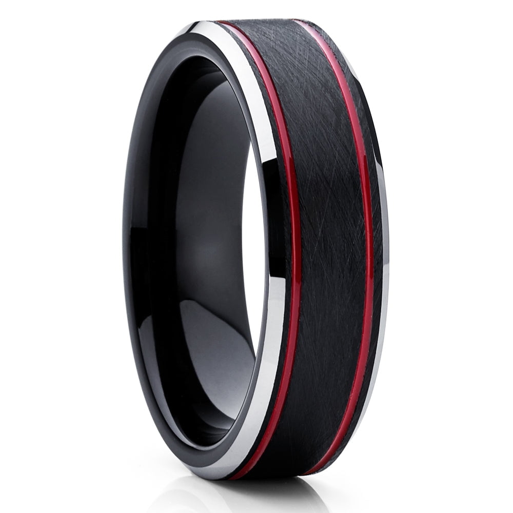 6mm Black Tungsten Ring,Red Tungsten Ring,Engagement Ring,Anniversary ...