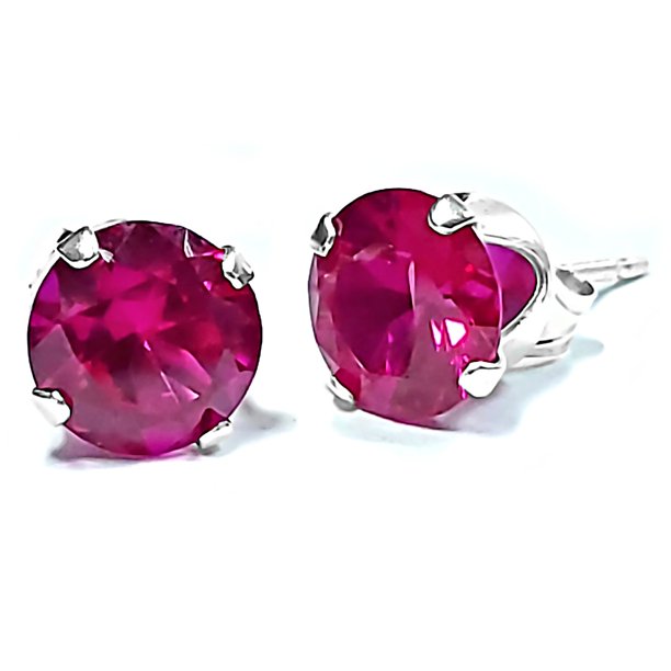 6mm Brilliant Cut Red Ruby Ice CZ Sterling Silver Unisex Stud Earrings ...