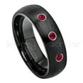 6mm Brushed Dome Black Tungsten Ring - 0.21ctw Ruby 3-stone Band ...