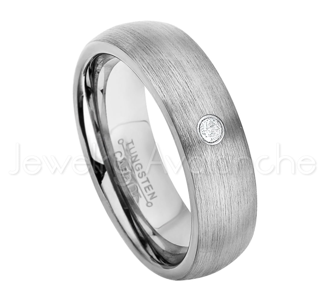 6mm Brushed Dome Tungsten Ring - 0.07ct Solitaire Diamond Ring ...