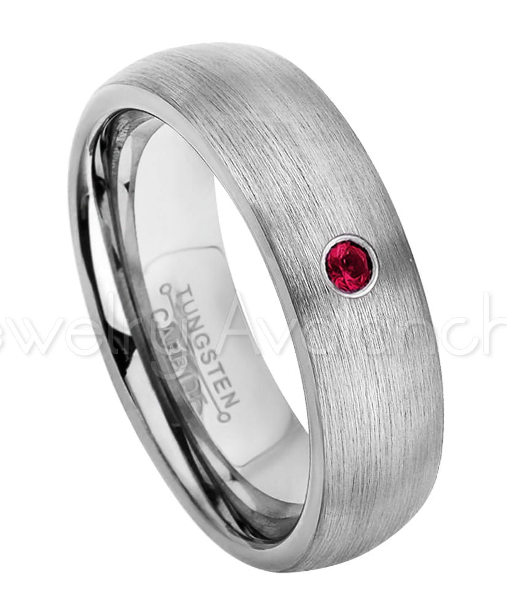 6mm Brushed Dome Tungsten Ring - 0.07ct Solitaire Ruby Ring ...