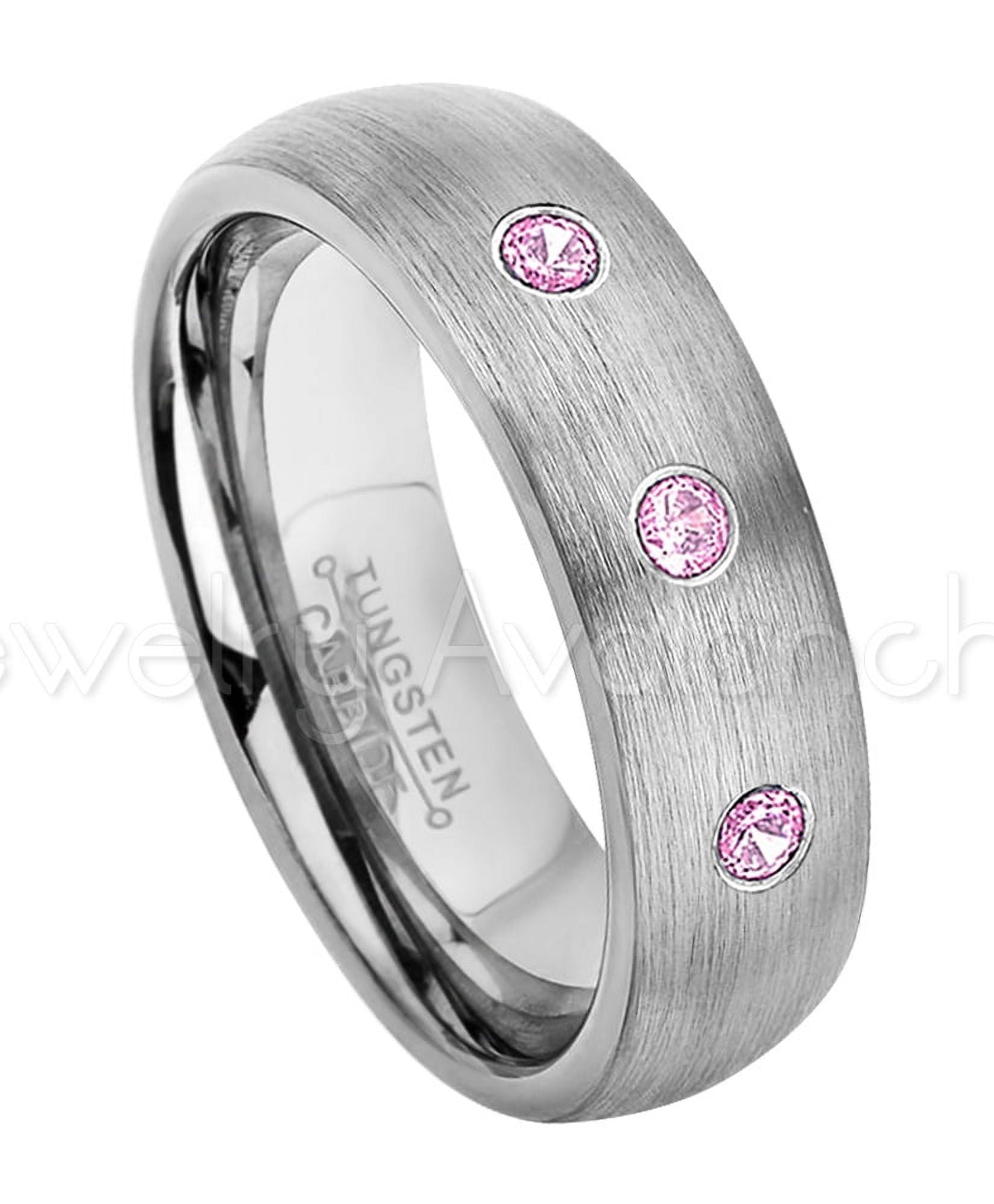 6mm Brushed Dome Tungsten Ring - 0.21ctw Pink Tourmaline 3-stone Band ...