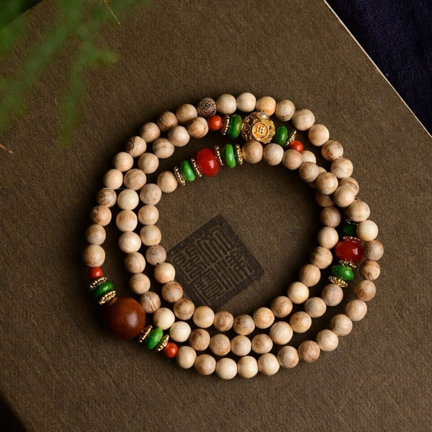 6mm Fragrant Wood Bead Bracelet with Colorful Beads Accent Ethnic Style ...