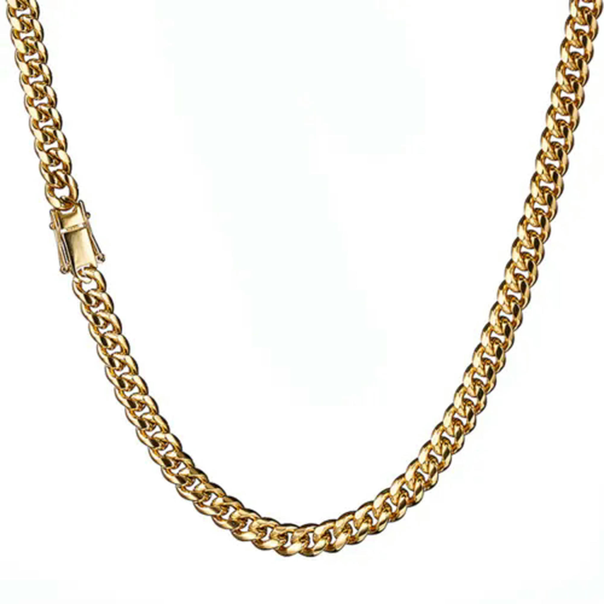 6mm Miami Cuban Link Chain Necklace 18K Gold Plated Stainless Steel Men ...