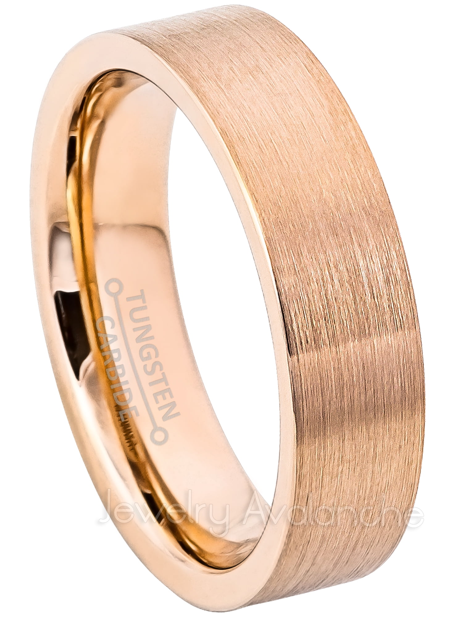 6mm Pipe Cut Rose Gold Plated Tungsten Ring - Brushed Comfort Fit ...