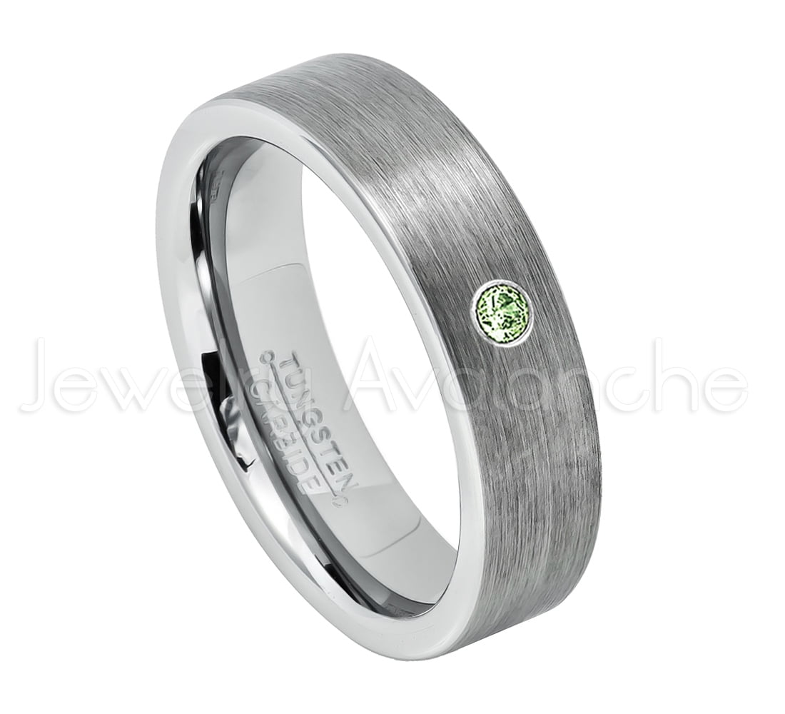 6mm Pipe Cut Tungsten Ring - 0.07ct Solitaire Green Tourmaline Ring ...