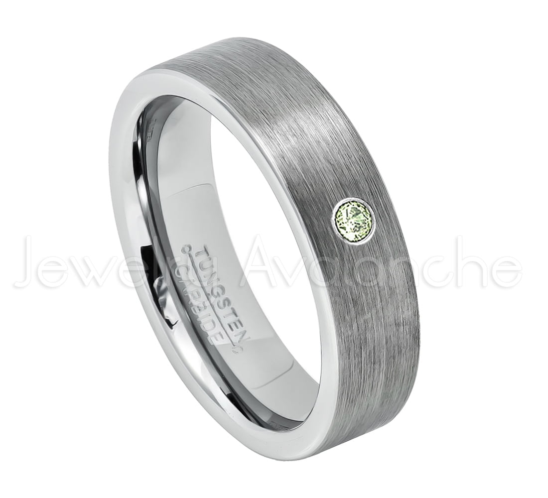 6mm Pipe Cut Tungsten Ring - 0.07ct Solitaire Peridot Ring ...